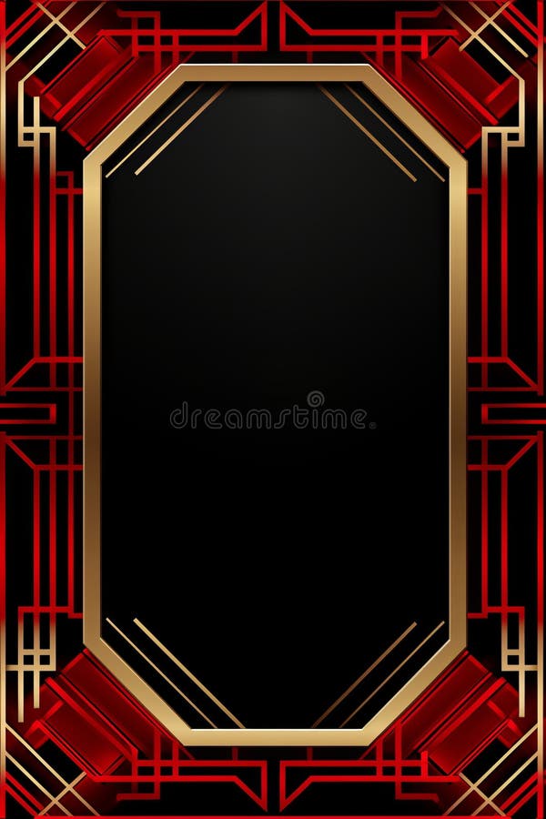 A Black and Red Art Deco Frame with a Gold Border Stock Illustration ...