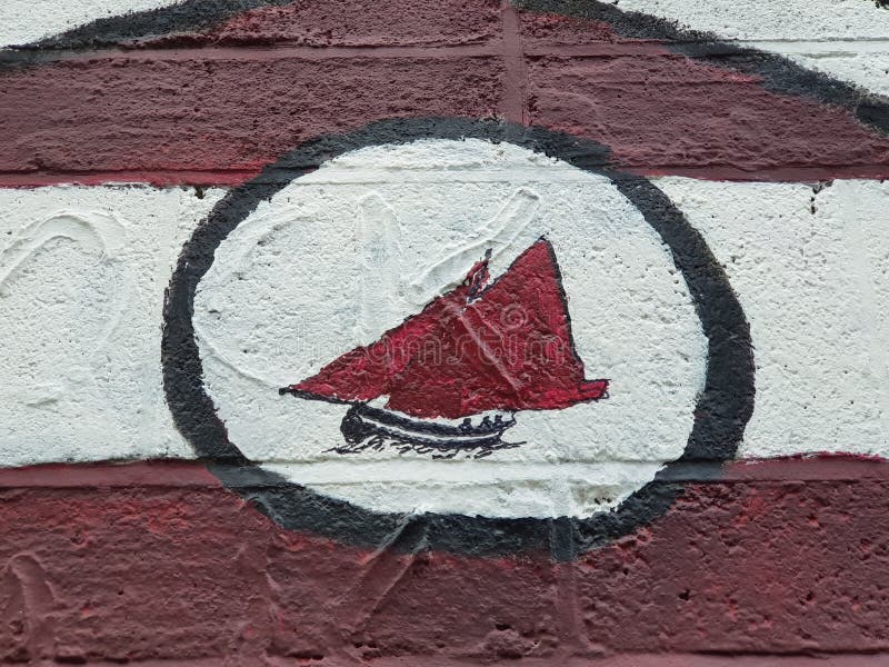 Black and Red Boat Sailing, Painted on a Wall Stock Photo - Image of ...