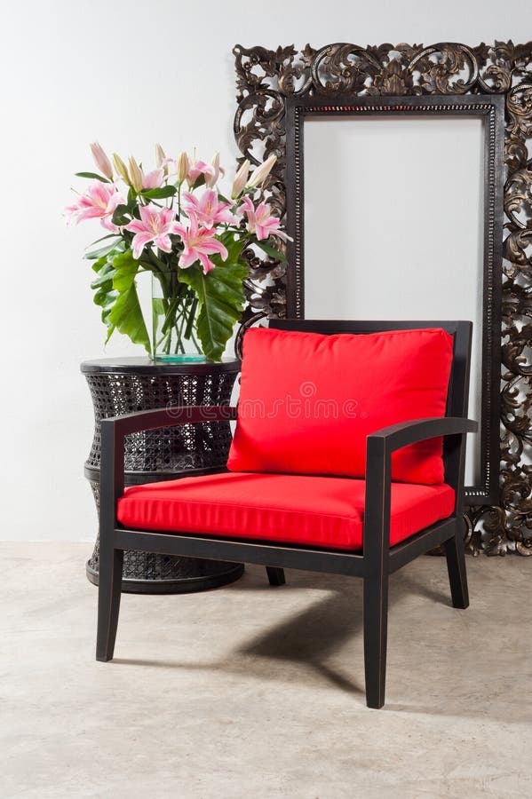 Black Red Chair and Side Table Stock Photo - Image of gray, house: 29675432