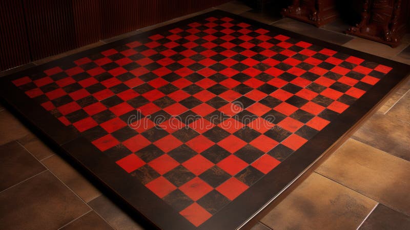 A Black and Red Checkerboard Floor Mat on a Tile Floor Stock Image ...