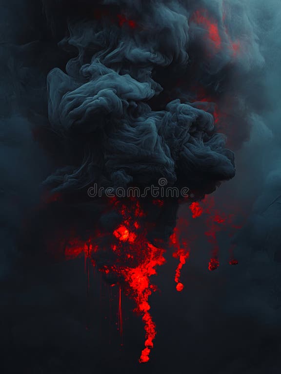 A Black and Red Cloud of Smoke with Red Paint Dripping Down it Stock ...