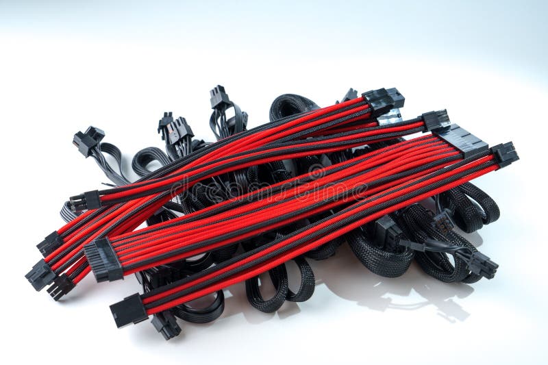 Black and Red Computer Power Cable Isolated on White Background with ...
