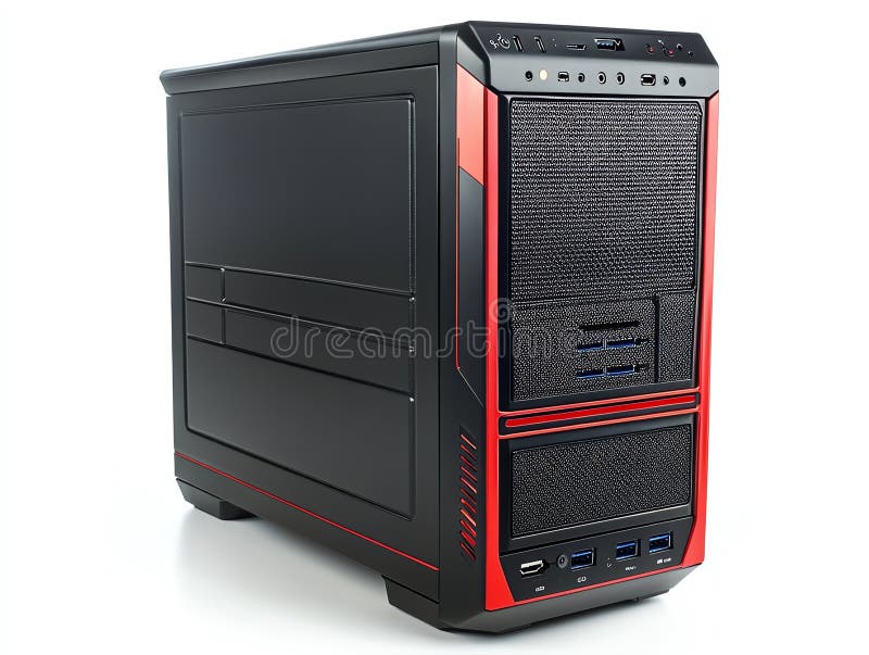 Black and Red Computer Tower with Front Panel0 Stock Photo - Image of ...
