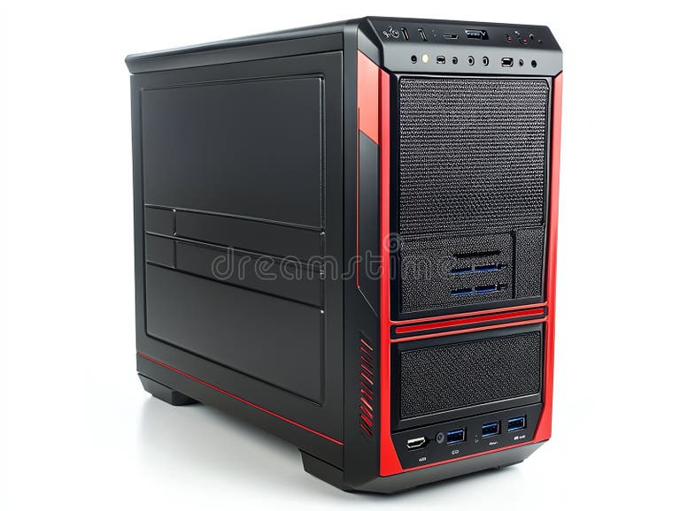 Black and Red Computer Tower with Front Panel0 Stock Photo - Image of ...
