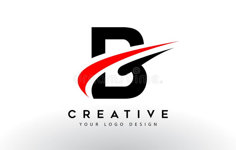 Black and Red Creative B Letter Logo Design with Brush Swoosh Icon ...