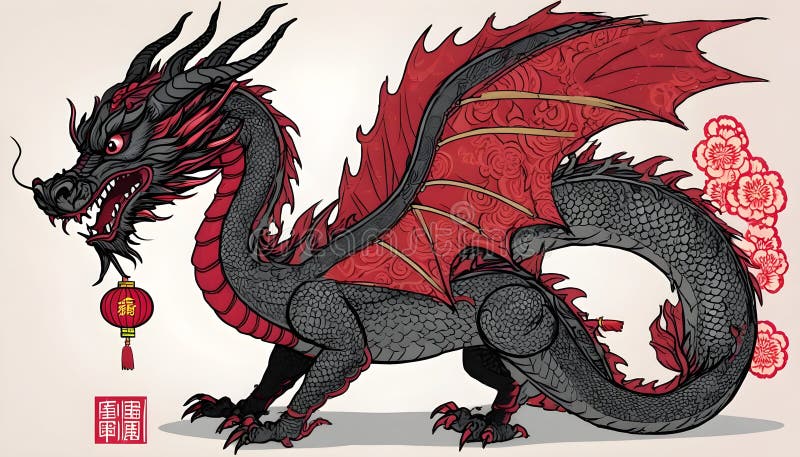 A Black and Red Dragon with Red Wings Stock Vector - Illustration of ...