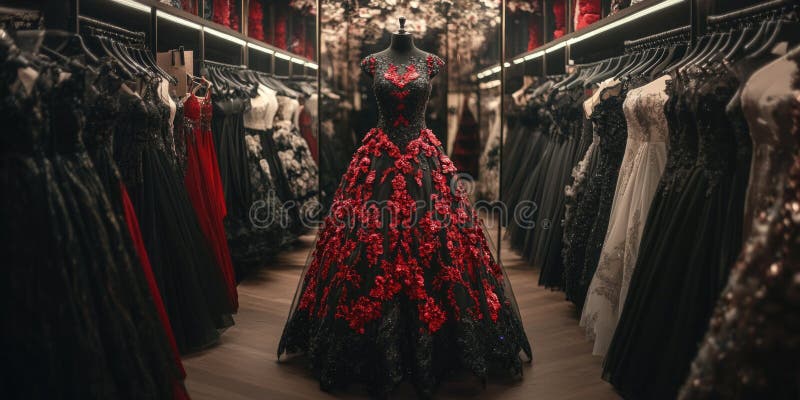 Black and Red Dress Display Stock Photo - Image of boutique, evening ...