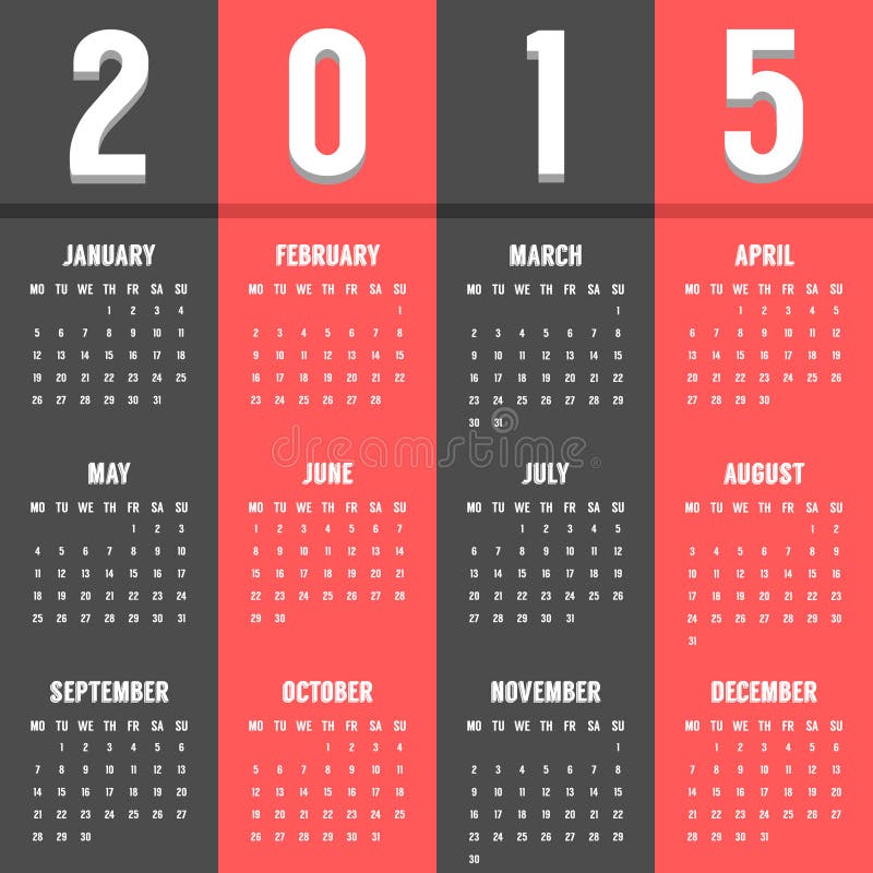 Black and Red European Calendar of 2015 Year Stock Vector ...