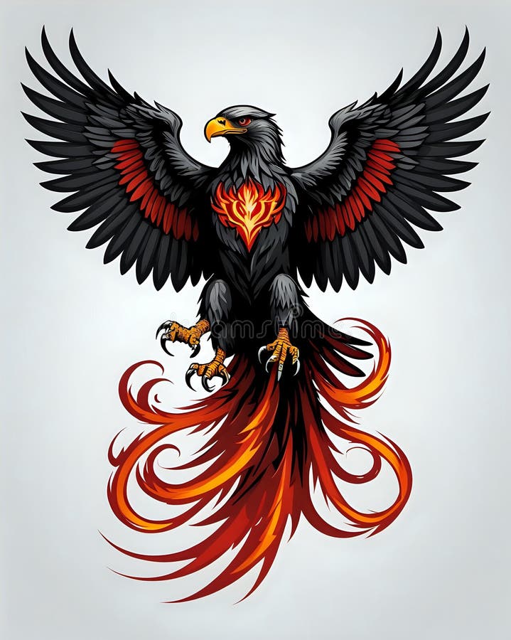 Black and Red Fire Eagle in Flight with Wings Spread Out Stock ...