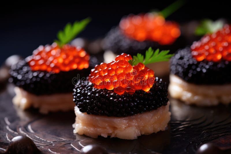 Black and Red Fish Caviar. Canapes with Caviar Stock Illustration ...