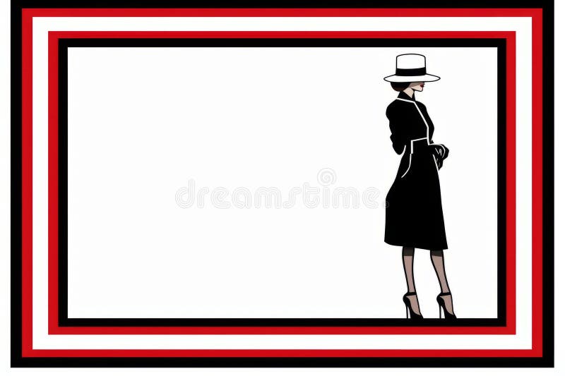 A Black and Red Frame with a Woman in a Hat Stock Illustration ...