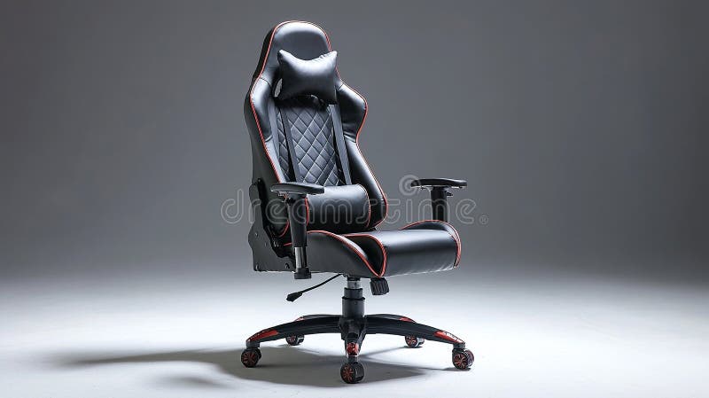 Black and Red Gaming Chair in Studio, Gray Backdrop Stock Illustration ...