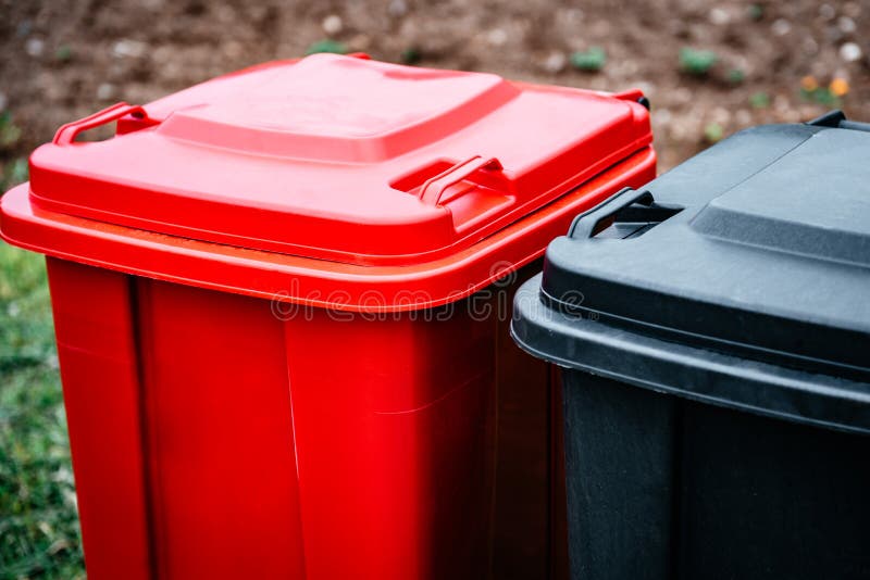 Black and Red Garbage Containers for Separation and Sorting Glass ...