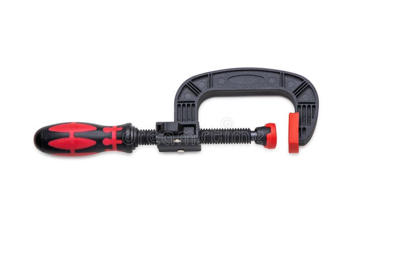 Black and Red Handheld C-Clamp Tool with Isolated White Background ...