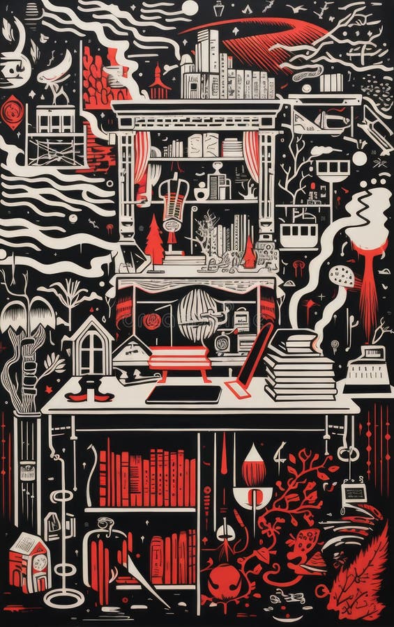 A Black and Red Illustration of a Science Lab. Stock Image - Image of ...