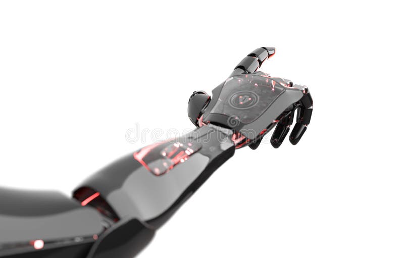 Black And Red Intelligent Robot Cyborg Arm Pointing Finger On White 3D ...