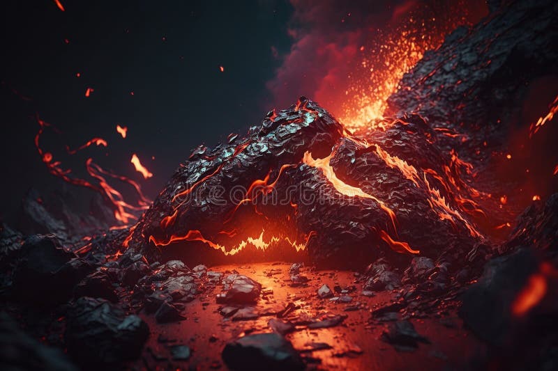 Black Red Lava Volcano Background with Abstract Box Rectangle Geometric ...