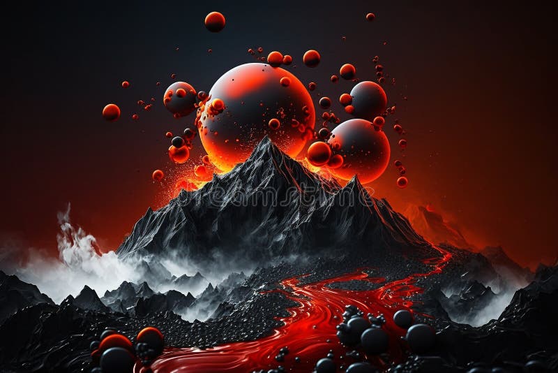 Black Red Lava Volcano Background with Abstract Box Rectangle Geometric ...