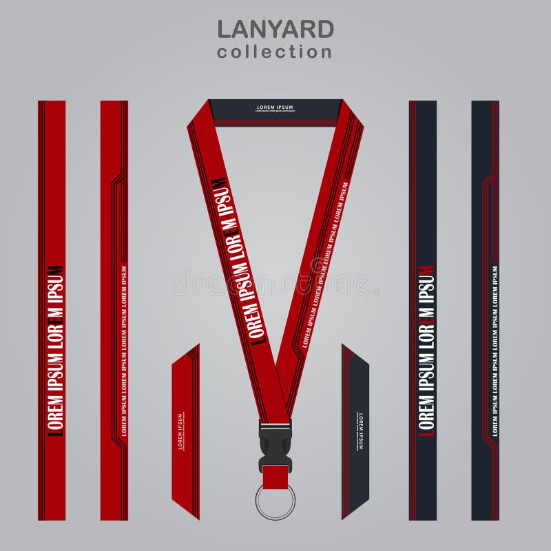 Red Black Line Lanyard Template Set for All Company Stock Vector - Illustration of event ...