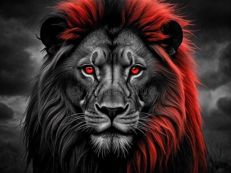 Black and Red Lion - Generated by Ai Stock Illustration - Illustration ...