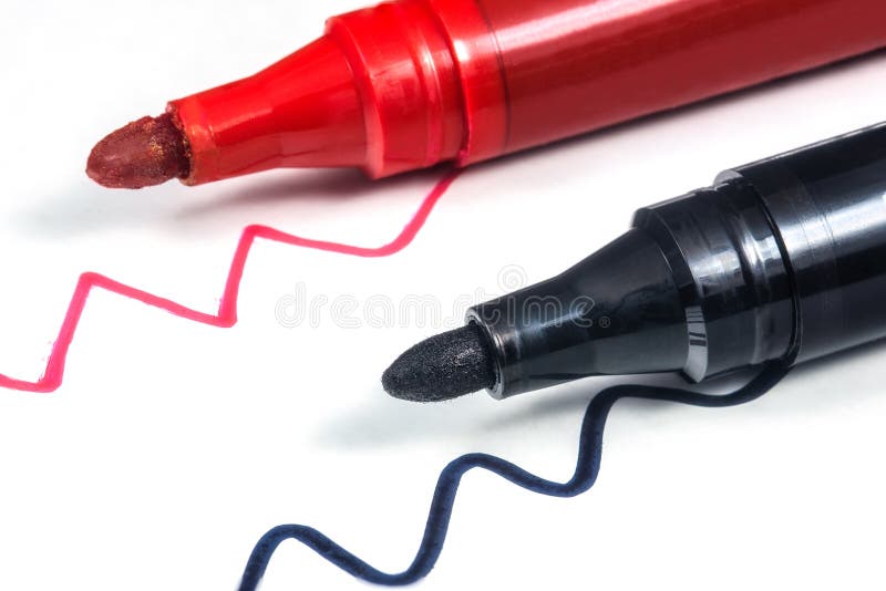 Black and Red Markers on a White Background Isolated Stock Photo ...