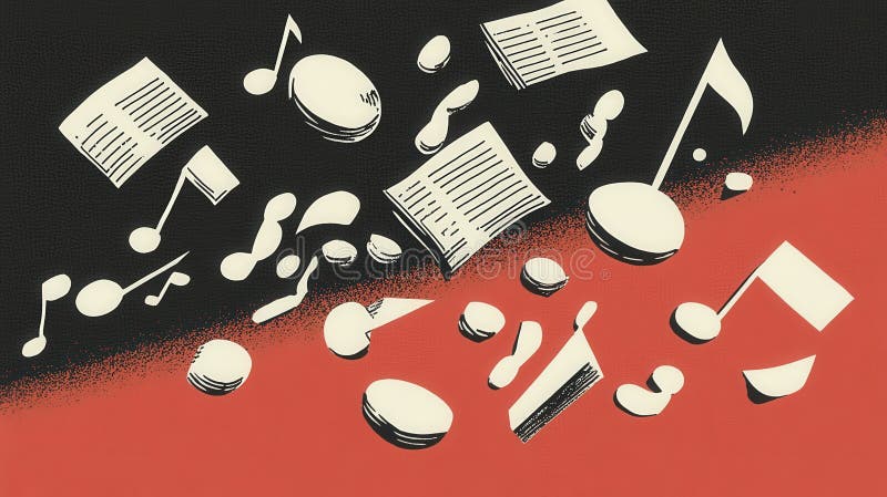 Black and Red Notes and Sheet Music Composition Stock Illustration ...