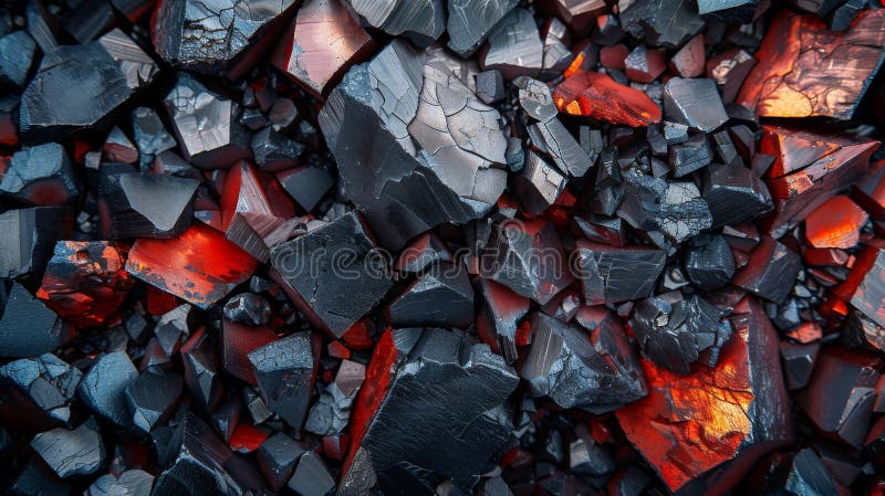 Natural Formation of Black and Red Obsidian Crystals Scattered on a ...