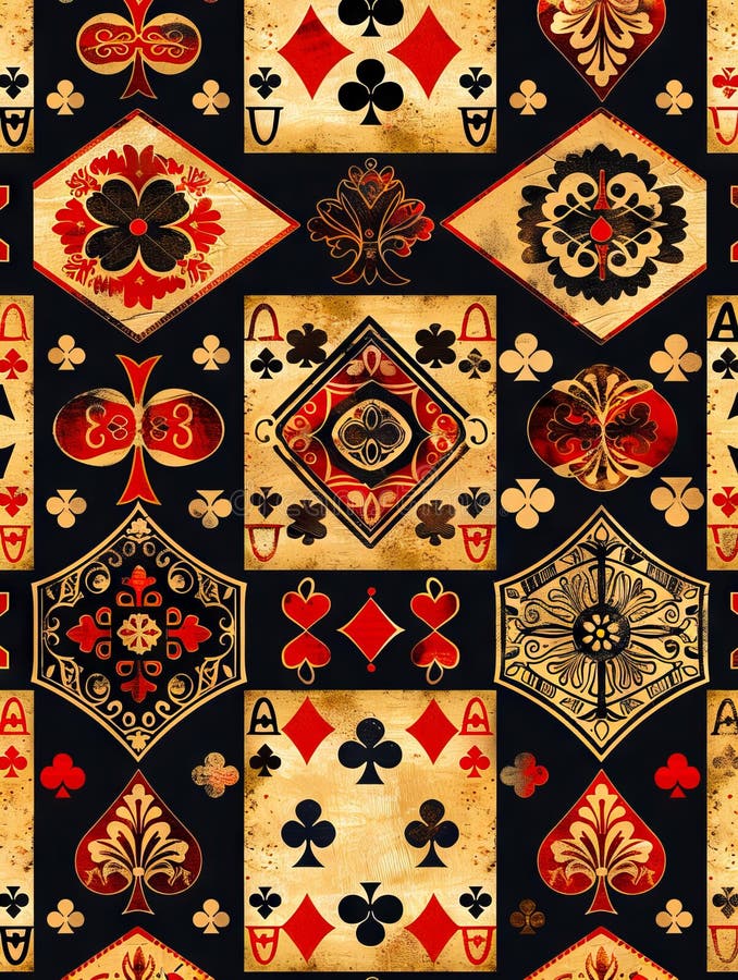 A Black and Red Pattern with Playing Cards Stock Image - Image of ...