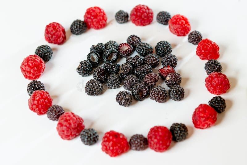 Black and Red Raspberry Composition on a White Background Stock Image ...