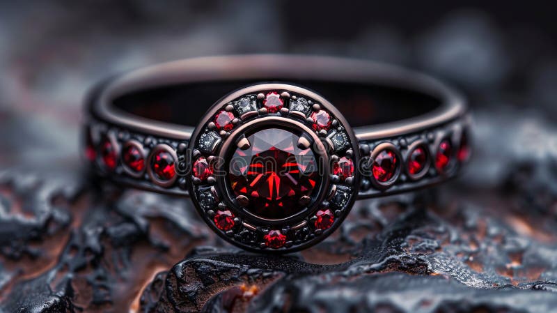 A Black and Red Ring with a Large Red Stone Stock Photo - Image of ...