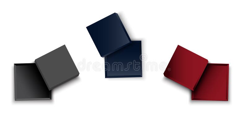 Black, Red Top View Box. Empty Cube Packages. Dark Package Square Boxes ...