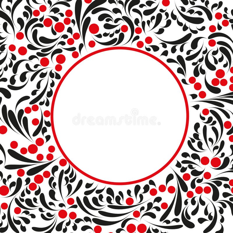 Black and Red Vector Floral Round Frame Stock Vector - Illustration of ...