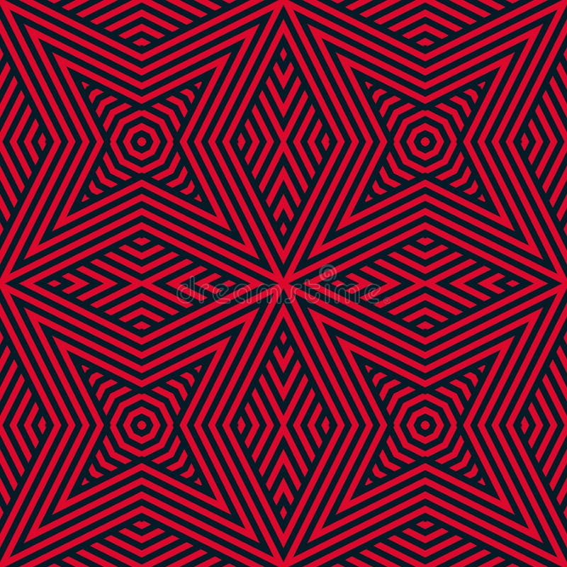 Black and Red Vector Geometric Lines Seamless Pattern with Rhombuses ...