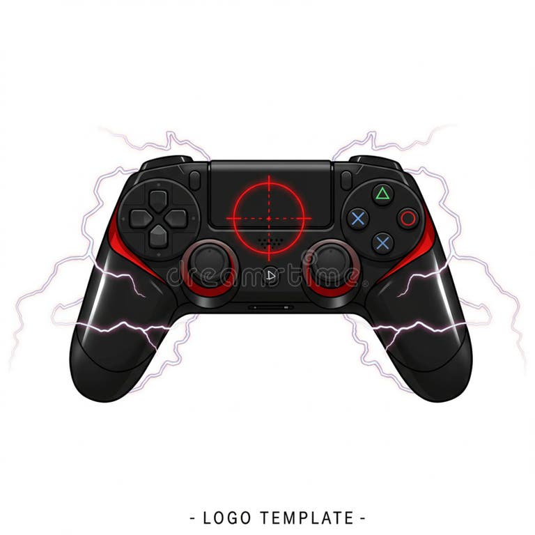 Black and Red Video Game Controller with Lightning Effects Emanating ...