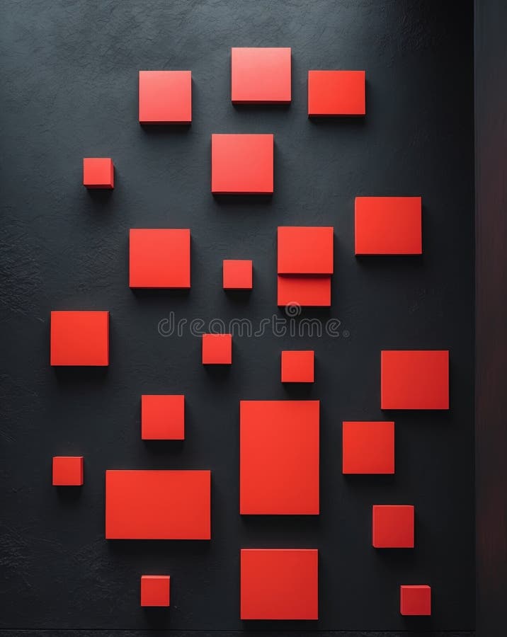 A Black and Red Wall with Squares and Rectangles Stock Photo - Image of ...