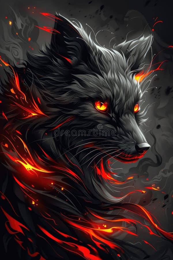 A Black and Red Wolf with Glowing Eyes Stock Illustration ...