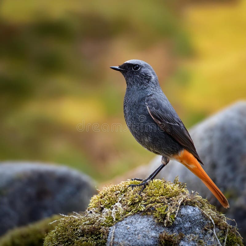 Redstart Bird Sitting on Tree Branch, with Its Head Turned To the Side ...