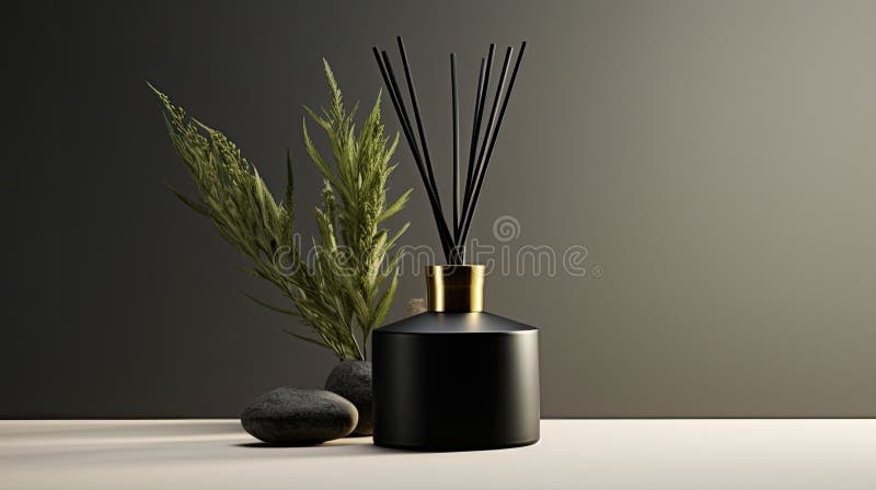 A Black Reed Diffuser Bottle with Minimalistic Design and Golden ...