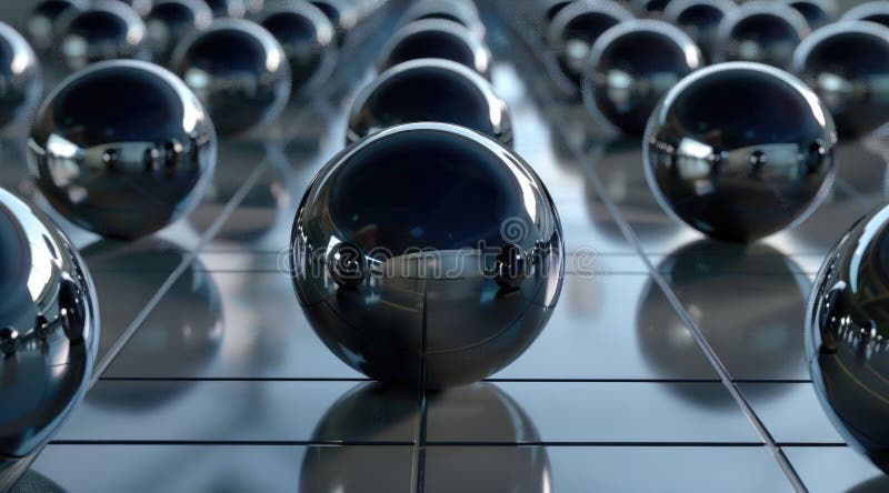 Black Reflective Spheres Arranged in Rows Stock Illustration ...