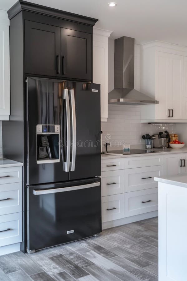 A Black Refrigerator Freezer is Located in a Typical Kitchen Setting ...