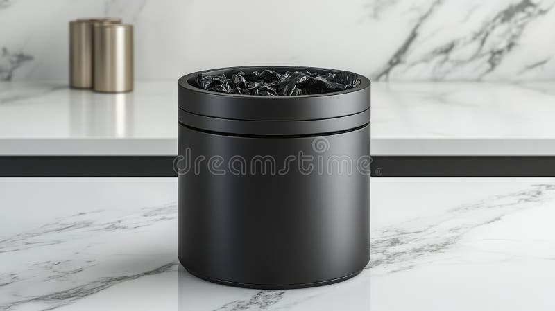 A Black Refuse Bin Set on the Kitchen Counter Stock Photo - Image of ...