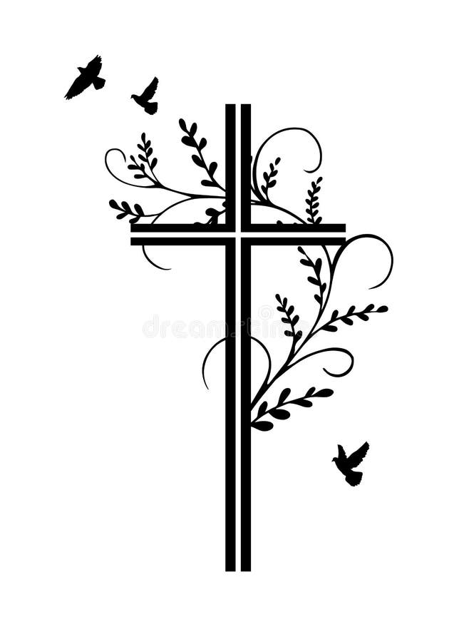Black Religious Cross with a Sprig and Birds. Vector Illustration Stock ...