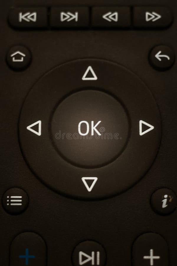 Black Remote Control Close-up, OK Menu in Center Stock Photo - Image of ...