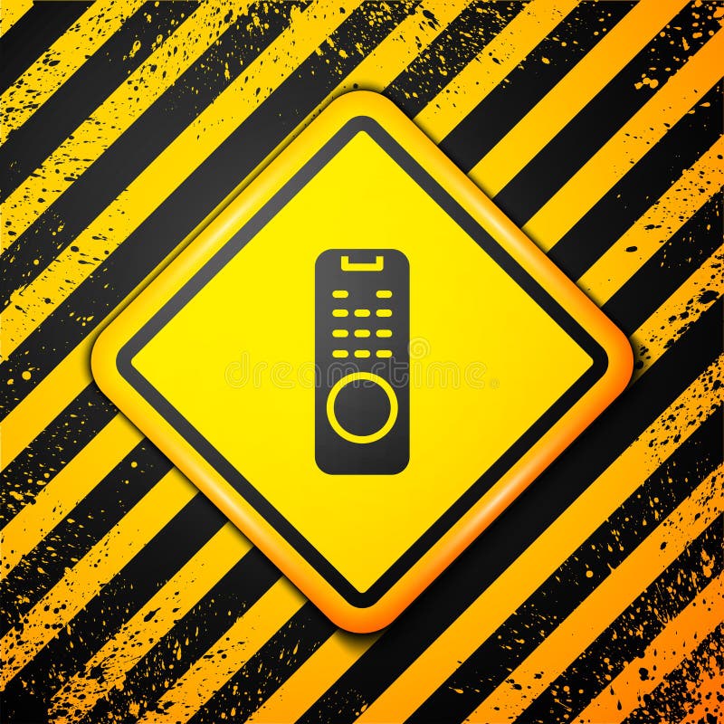 Black Remote Control Icon Isolated on Yellow Background. Warning Sign ...