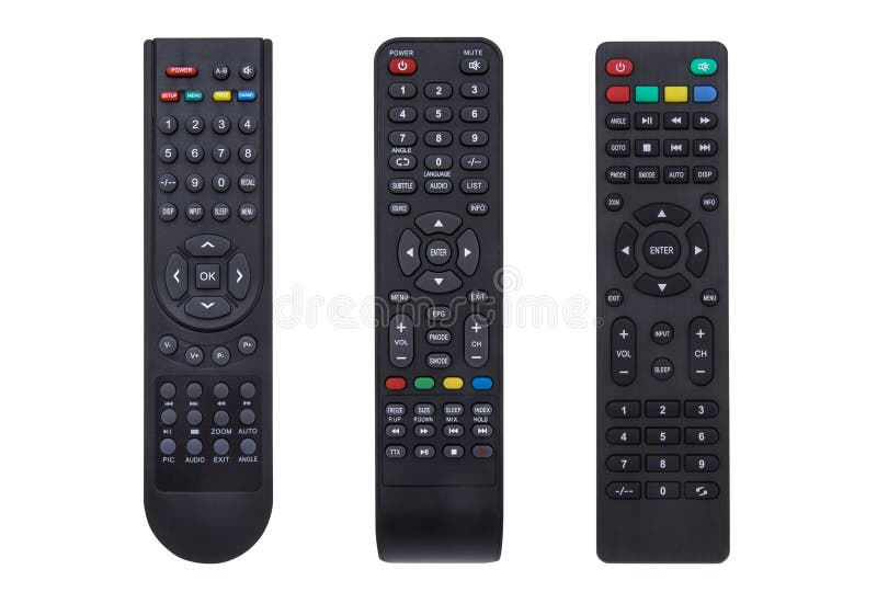 Black Remote Controls with Buttons on a White Background Stock Photo ...