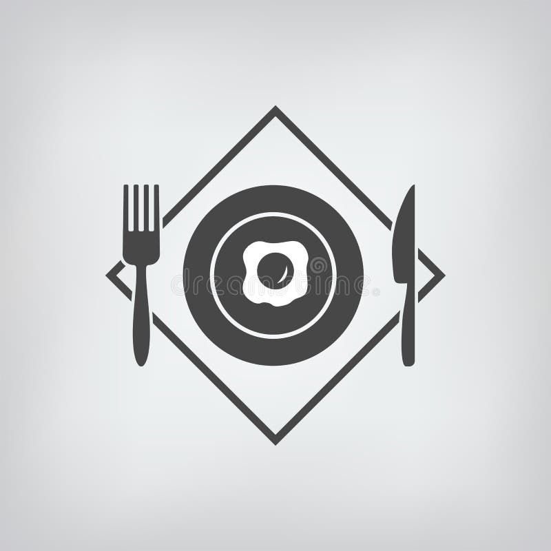 Black Restaurant Menu Icon. Plate with Fried Eggs, Fork, Knife Isolated ...