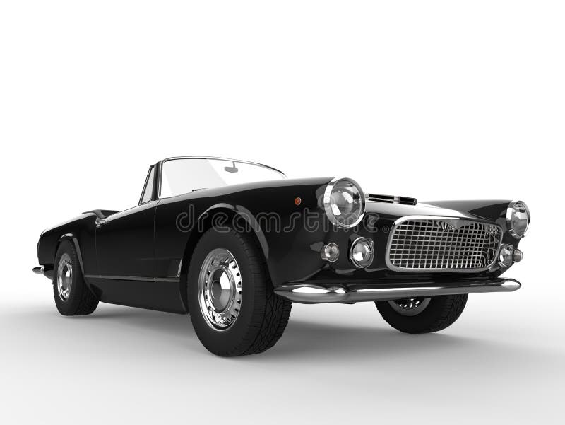Black Restored Vintage Cabriolet Car - Low Angle Front Shot Stock ...
