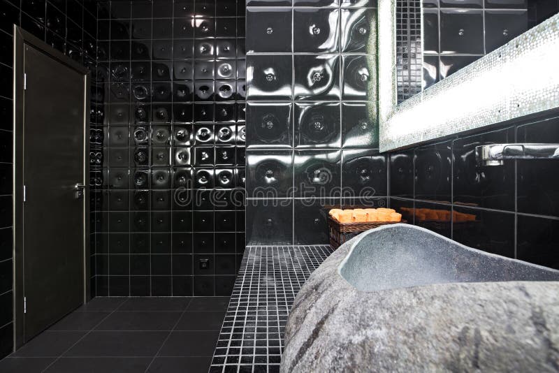 Black restroom stock image. Image of mosaic, home, interior - 13866781