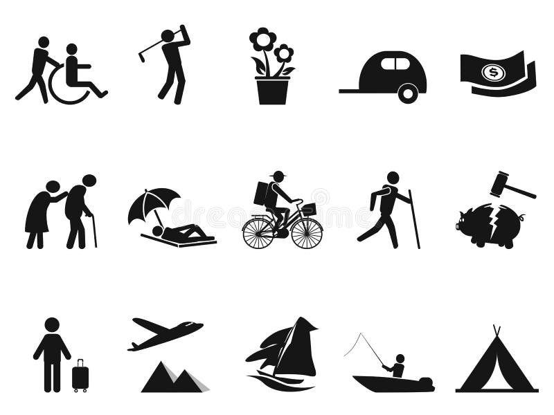 Black Retirement Life Icons Set Stock Vector - Illustration of choice ...