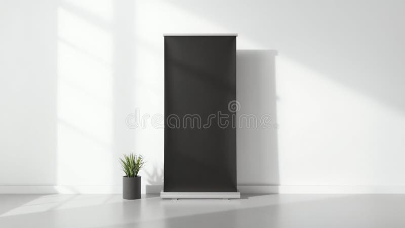 Black Retractable Banner on Display Stand in a White Room Stock ...
